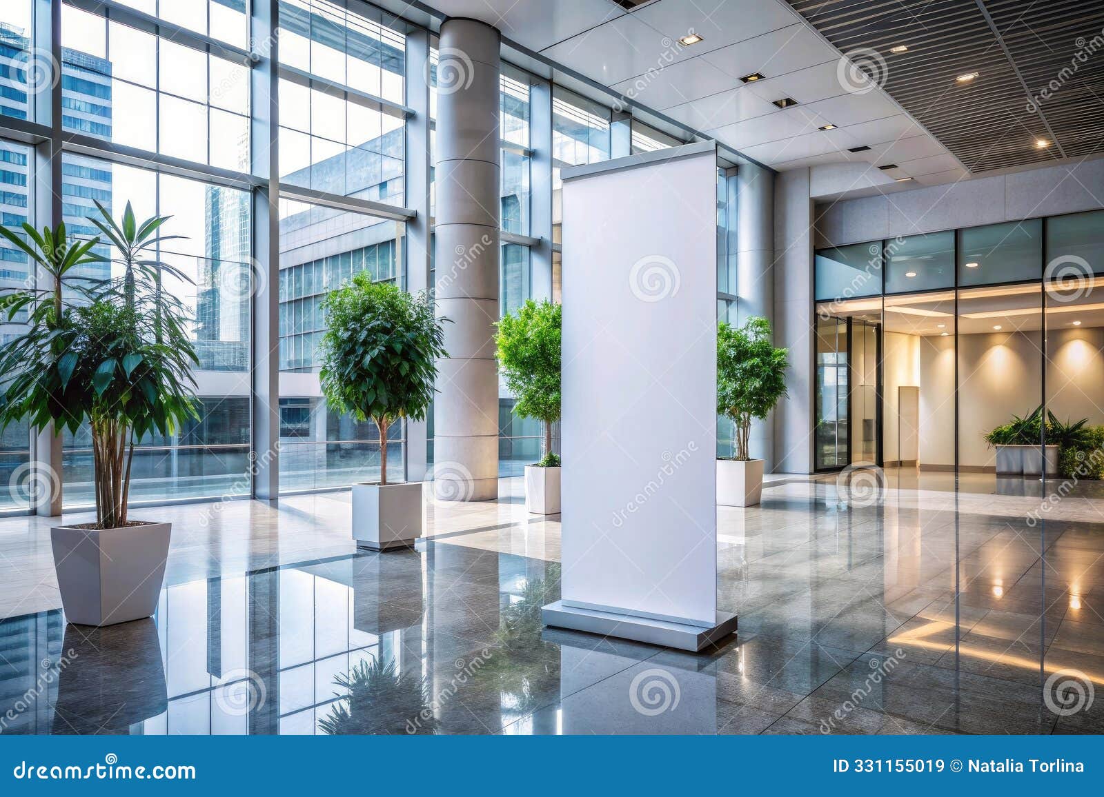 Modern Office Building Lobby with Blank Banner Sign Standing for ...