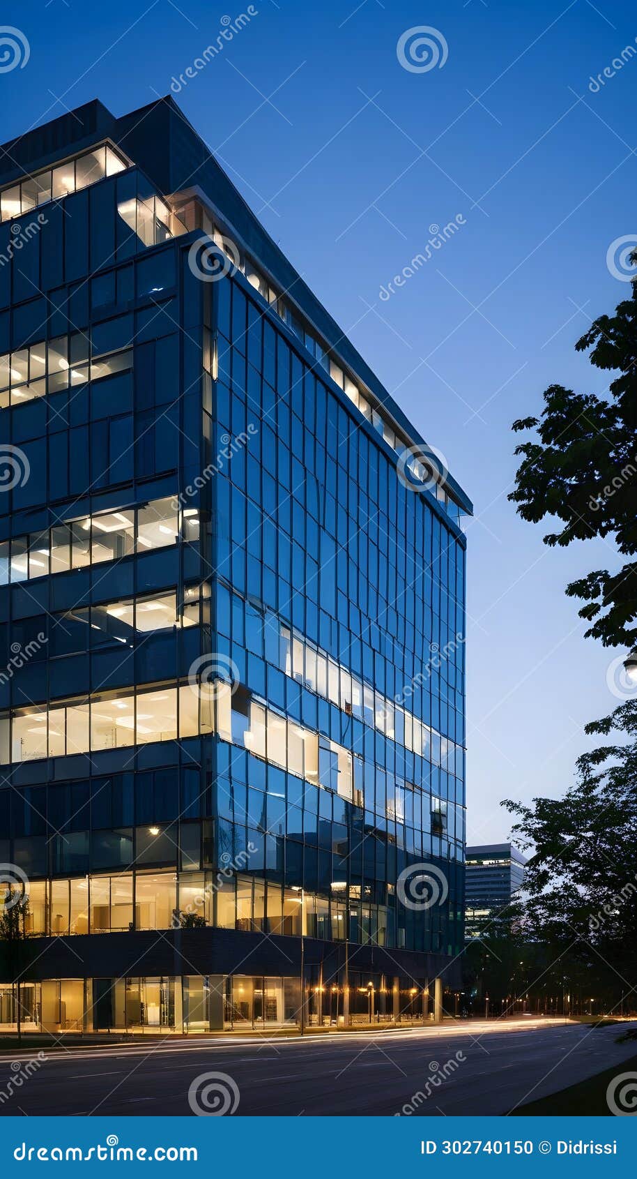 Modern Office Building at Night Stock Illustration - Illustration of ...
