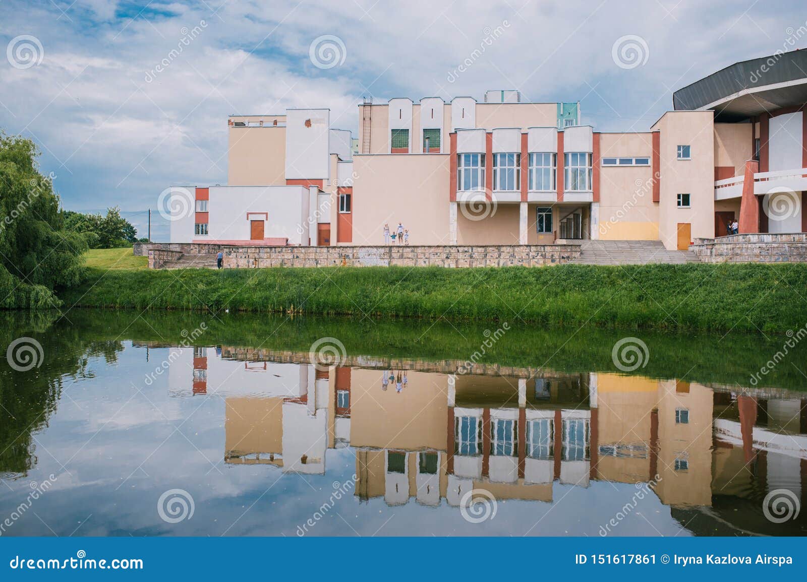 A Modern Office Building with a Pond Stock Image - Image of house ...