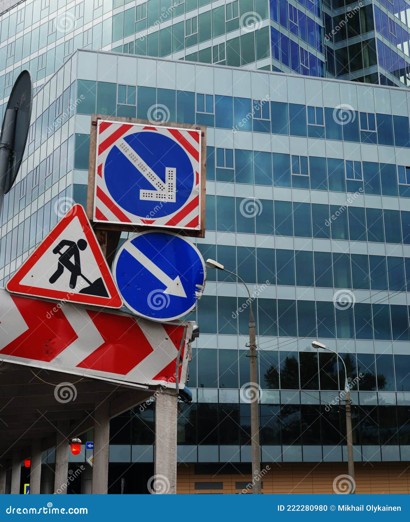 Modern Office Building and Road Signs Stock Photo - Image of building ...