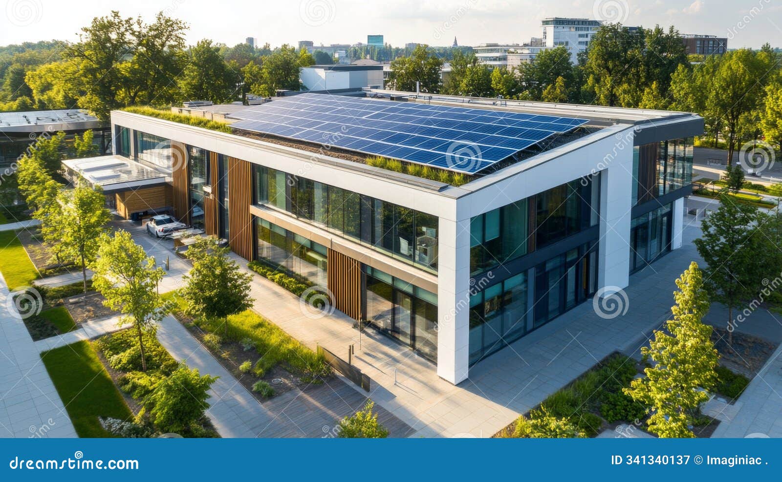 Modern Office Building with Solar Panels and Green Roof Stock ...