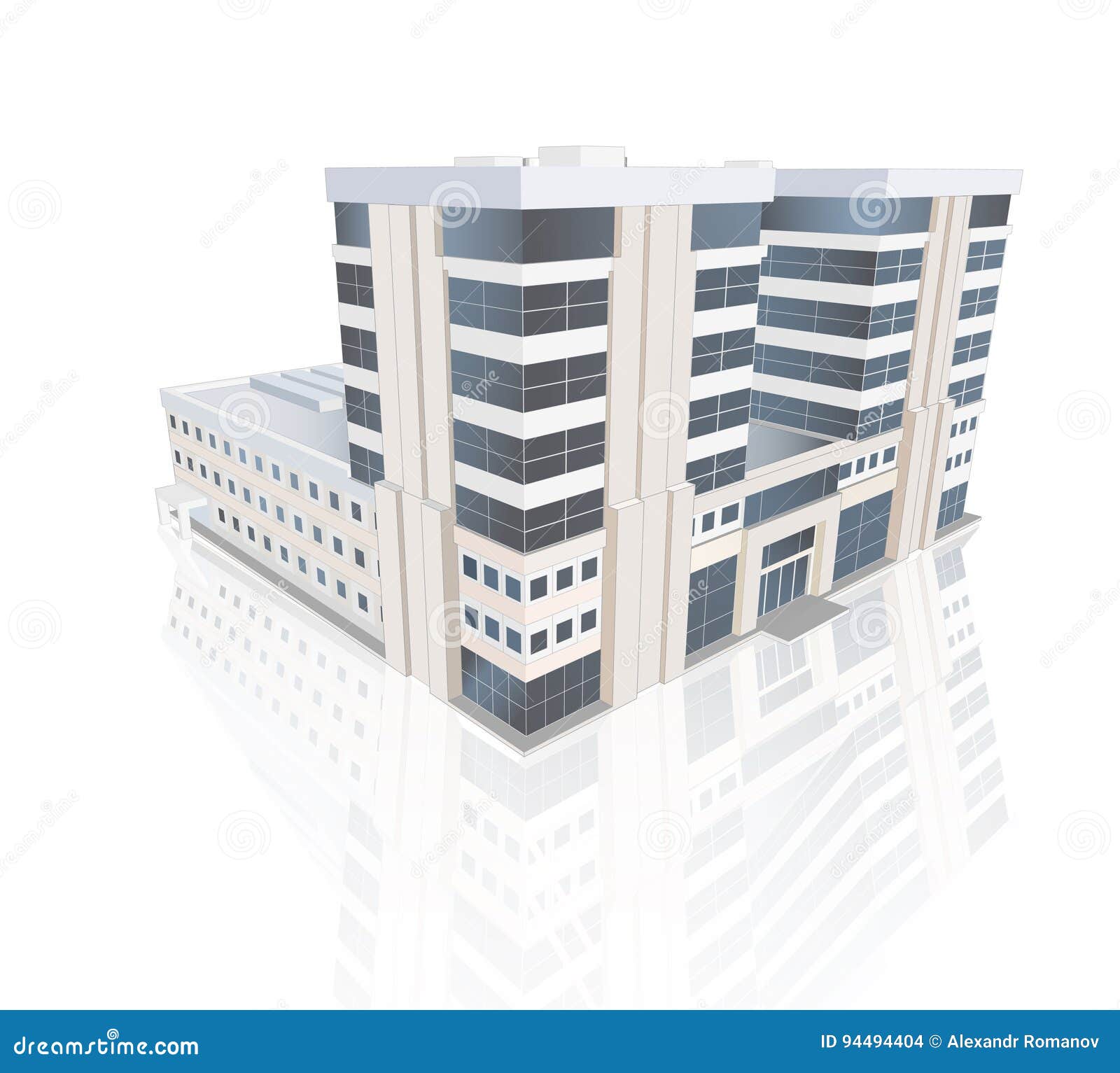 Modern Office Building on White Background with Reflection Stock Vector ...