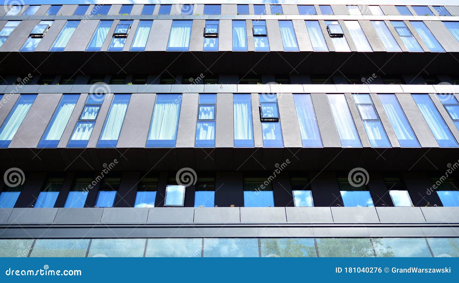 Modern Office Building Windows with Vertical Lines and Reflection ...