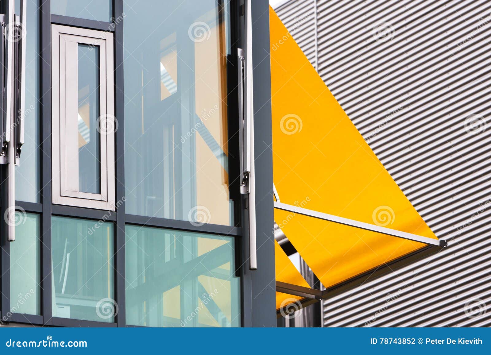Modern Office Building with Yellow Awnings Stock Photo - Image of ...