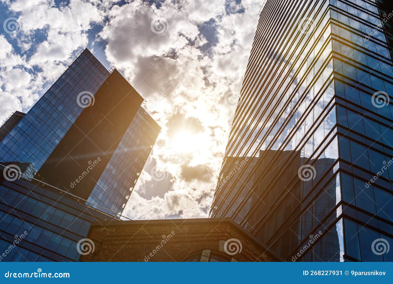 Modern Office Buildings with Glass Facades. View from the Bottom. Stock ...