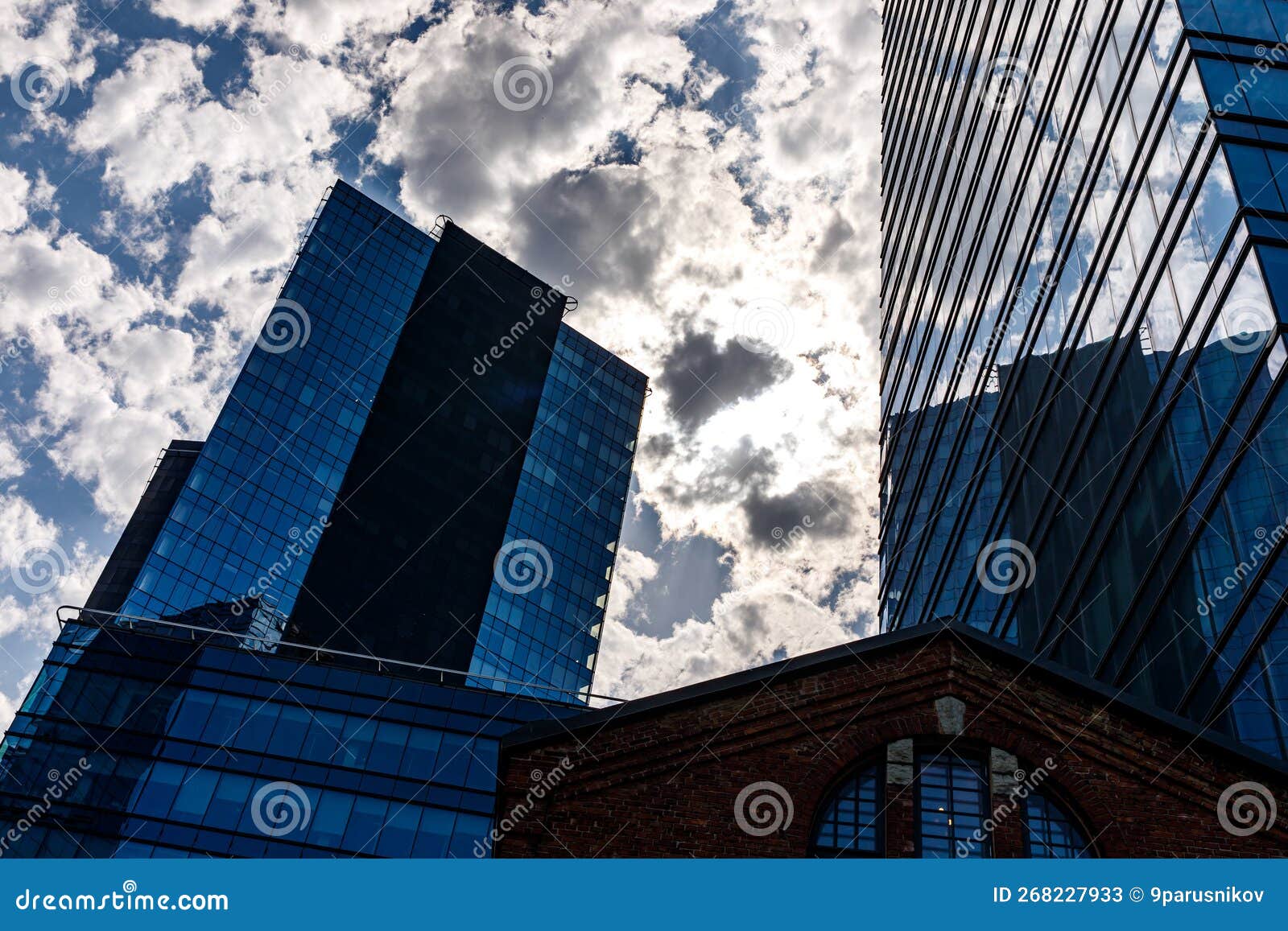 Modern Office Buildings with Glass Facades. View from the Bottom. Stock ...
