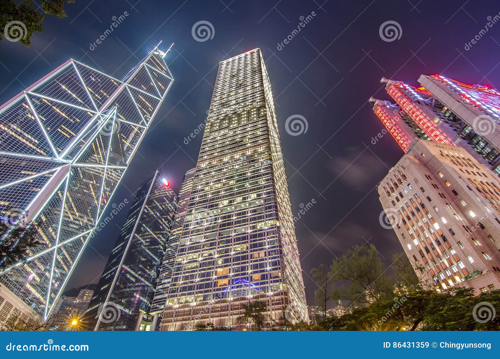 Modern Office Buildings at Night in Central Hong Kong. Editorial Stock ...