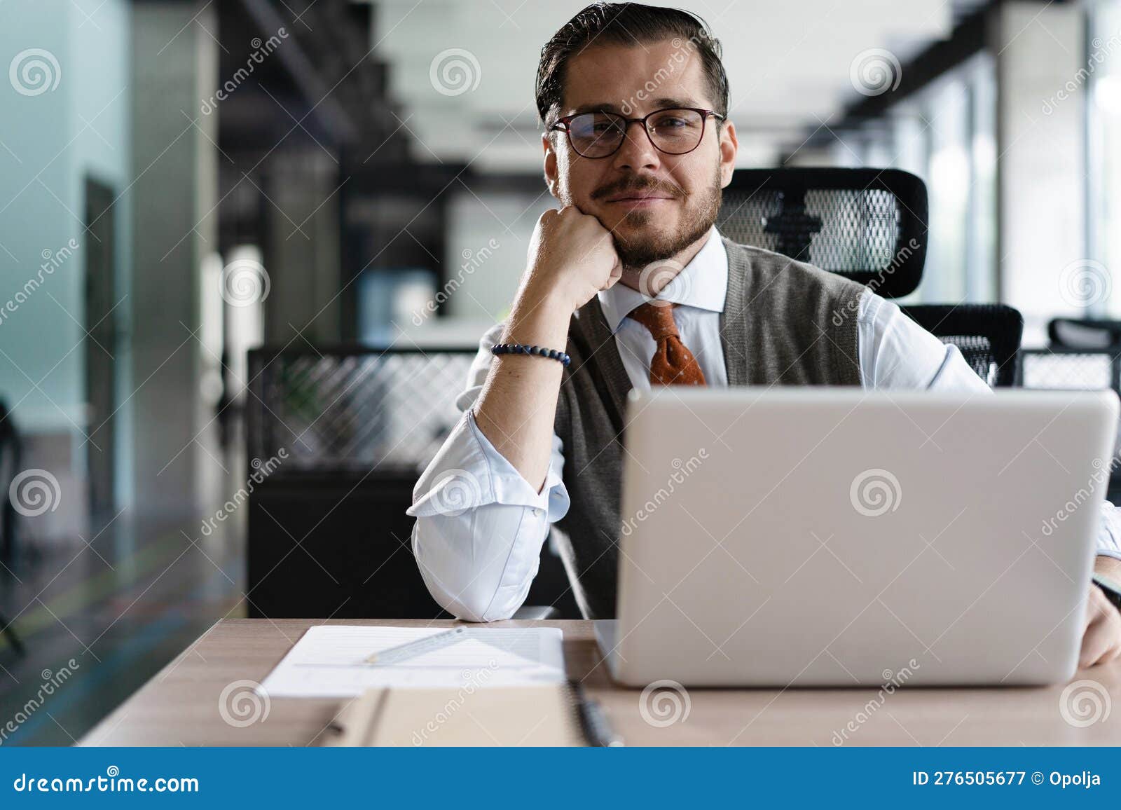Modern Office Businessman Working on Computer. Portrait of Successful ...