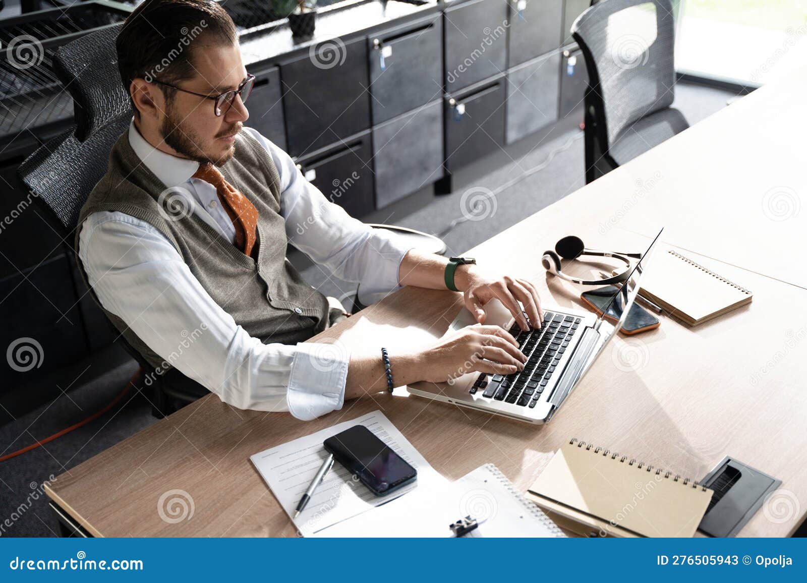 Modern Office Businessman Working on Computer. Portrait of Successful ...