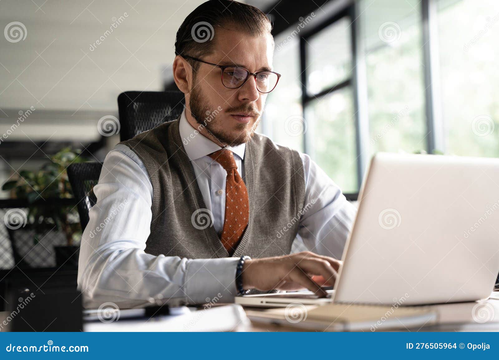 Modern Office Businessman Working on Computer. Portrait of Successful ...