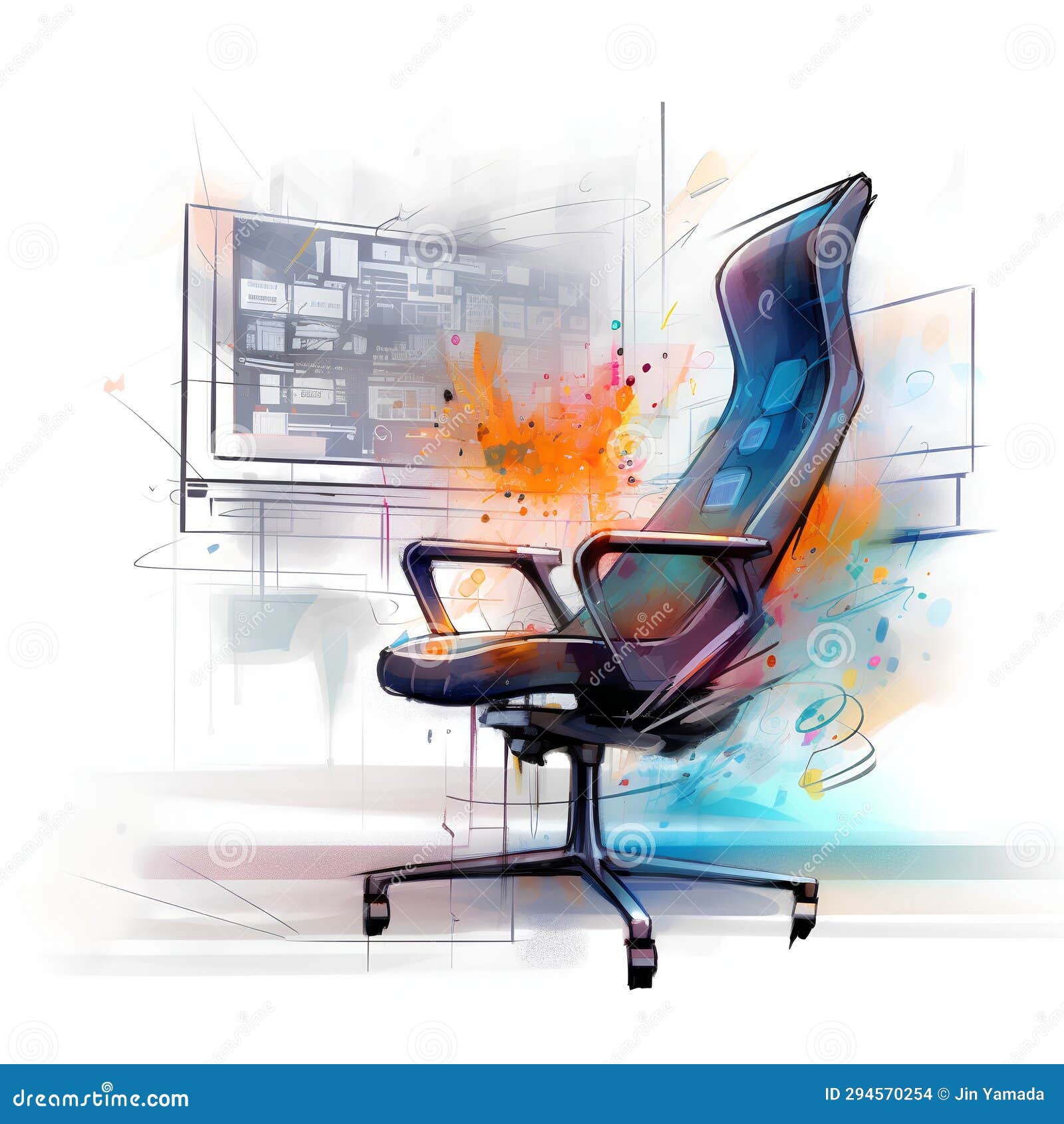 Modern Office Chair in Front of a Computer Monitor. Vector Illustration ...