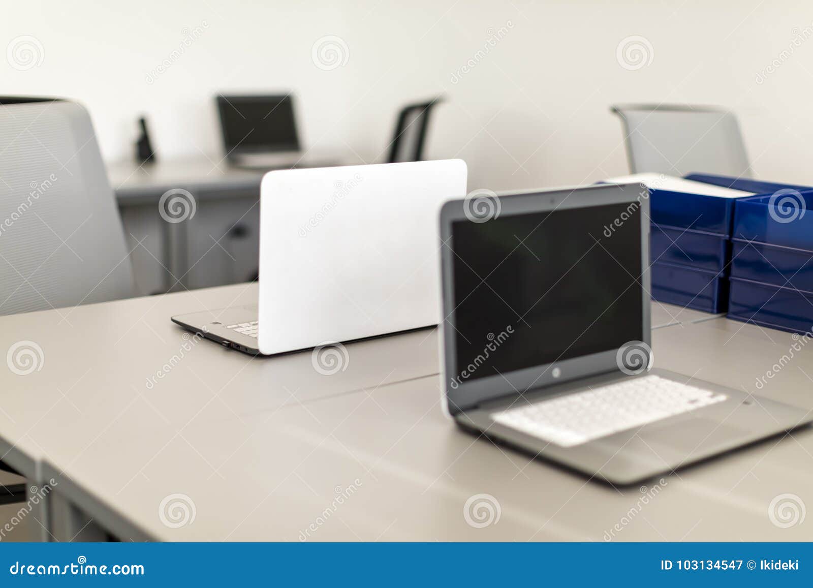 Modern Office, Close-up on Work Desk with Laptop Stock Image - Image of ...