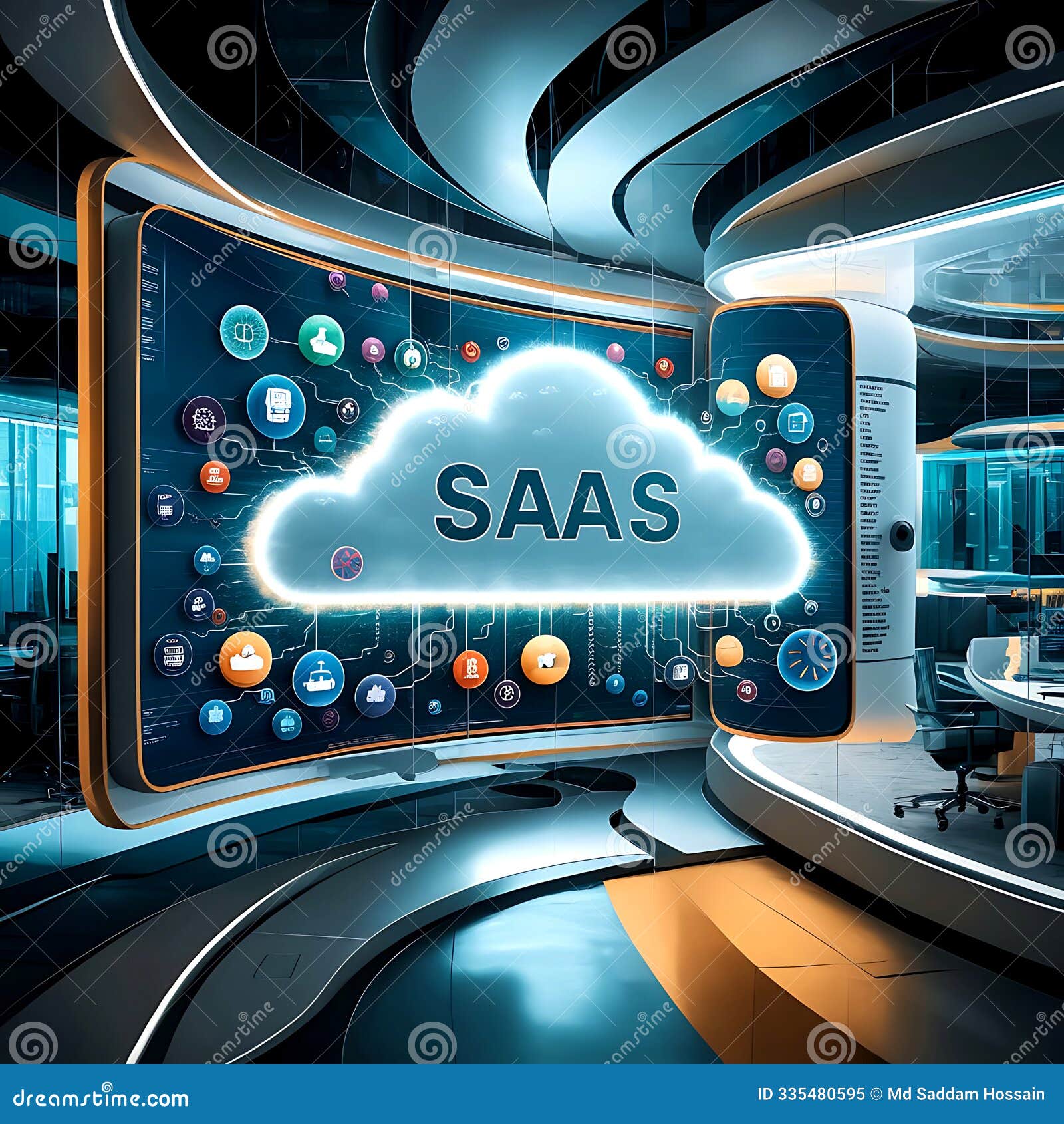 Modern Office and Cloud Computing Concept. Software As a Service. ERP ...