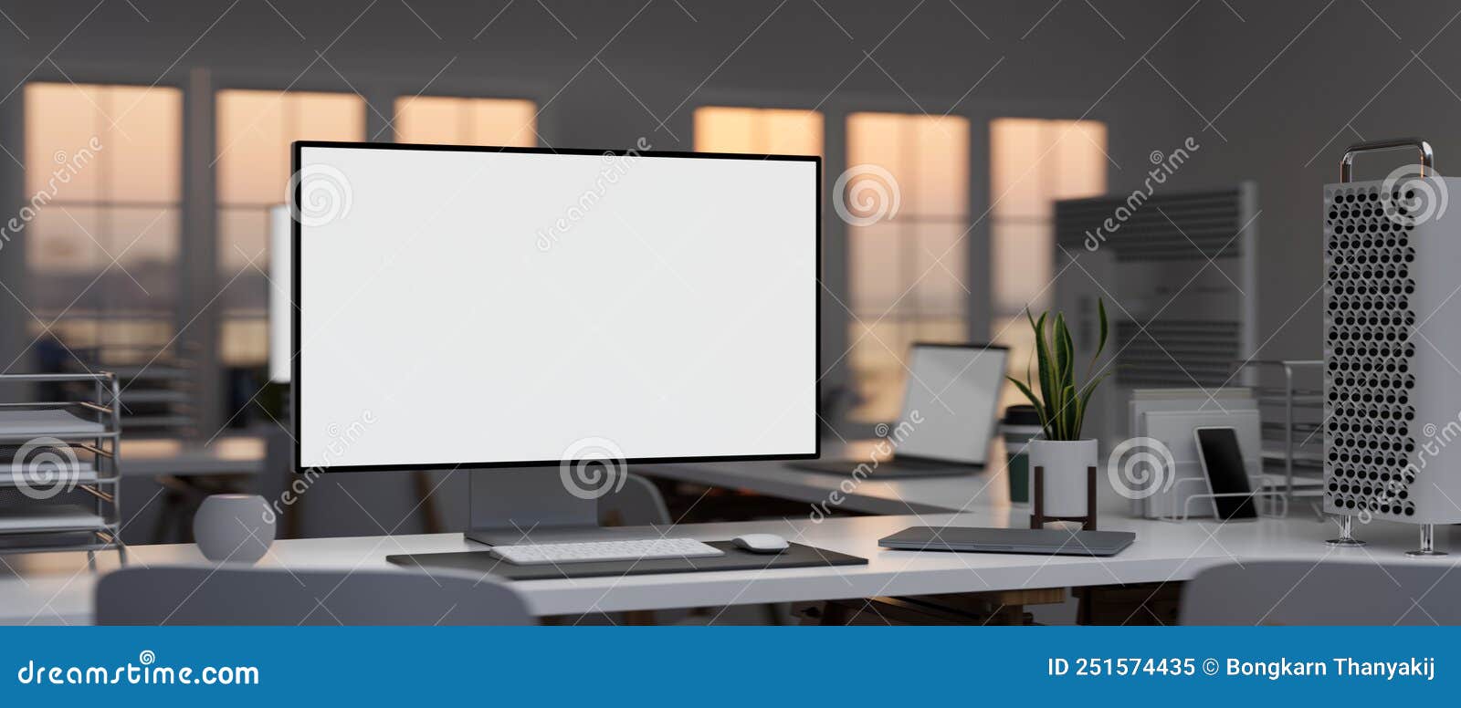 Modern Office Co-working Room Interior Design with PC Desktop Computer ...