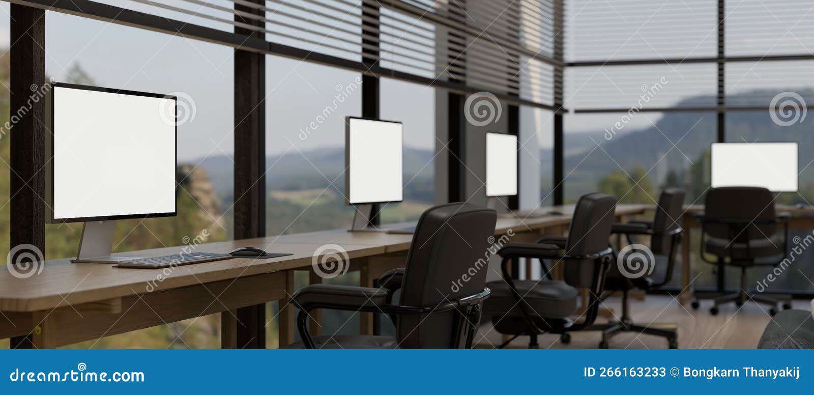 Modern Office Co-working Space Interior with Workstation Against the ...