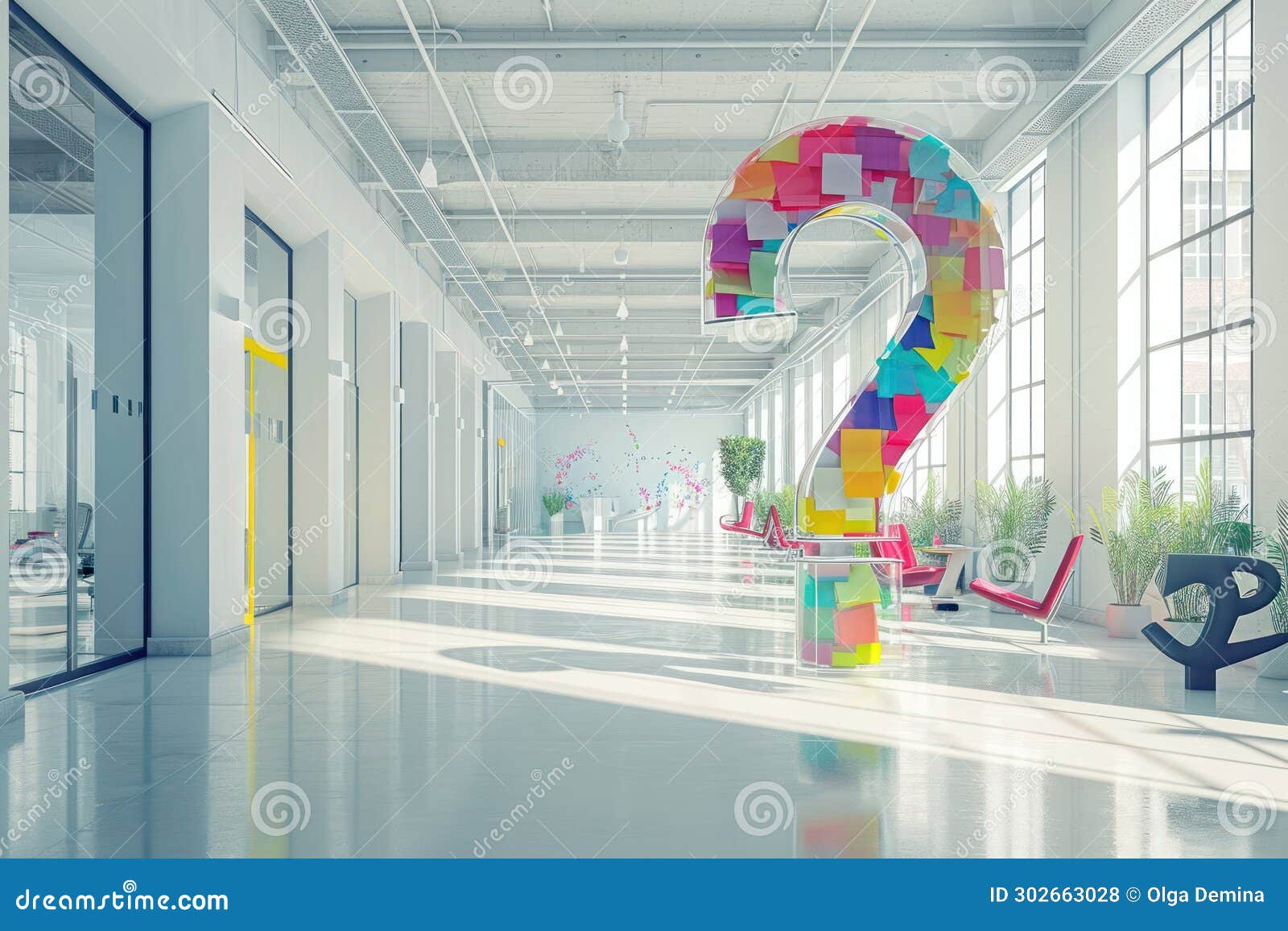 Modern Office with Colorful, Large Question Mark Sculpture, Creative ...