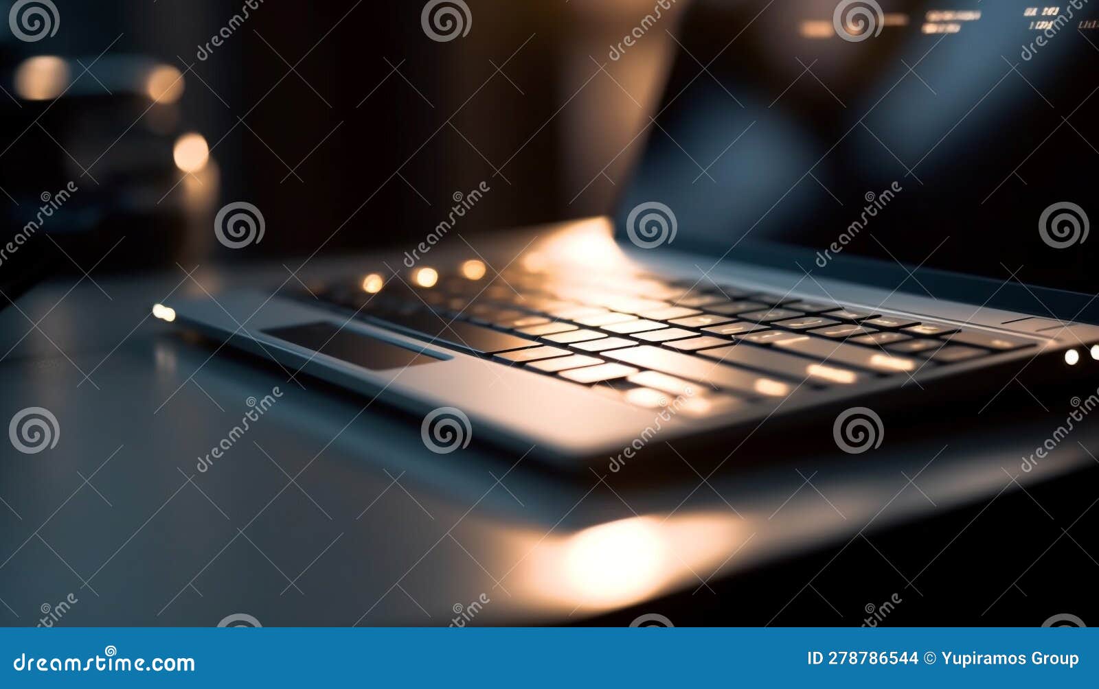 Modern Office Communication Typing E Mails on Backlit Computer Keyboard ...
