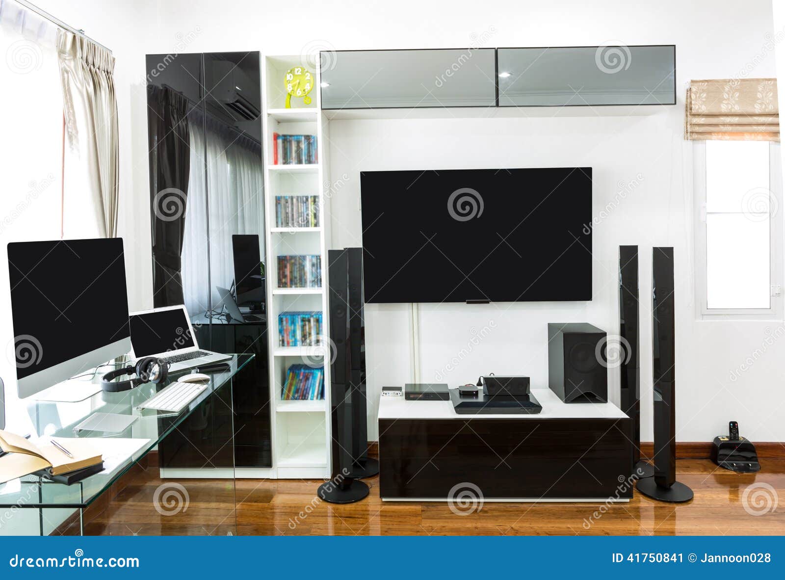 Modern Office with Computer and Laptop Stock Image - Image of modern ...
