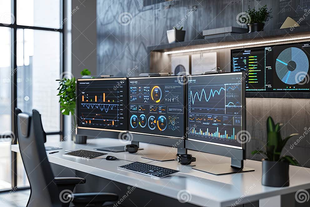 A Modern Office with Computer Screens Displaying AI Algorithms Analyzing User Behavior To ...