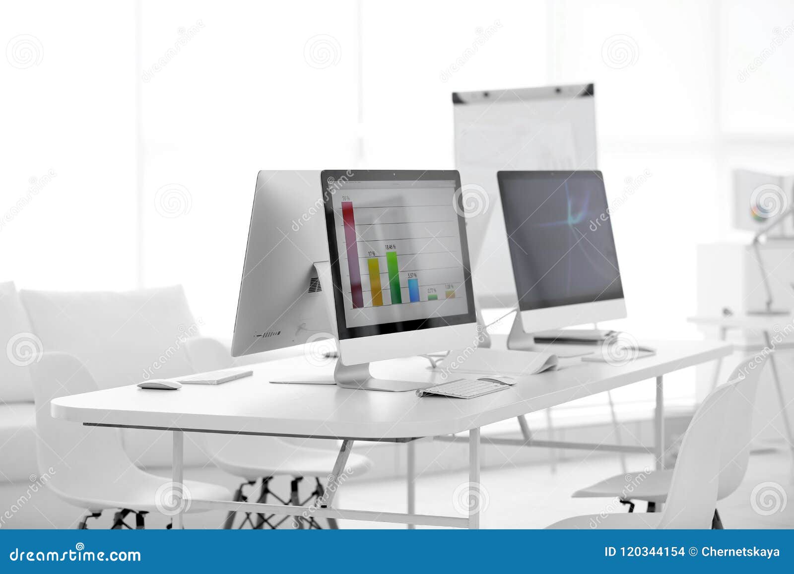 Modern Office with Computers Stock Photo - Image of finance, building ...
