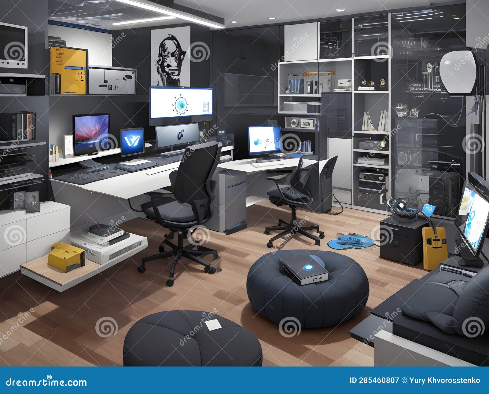 Modern Office with Computers. Stock Illustration - Illustration of ...