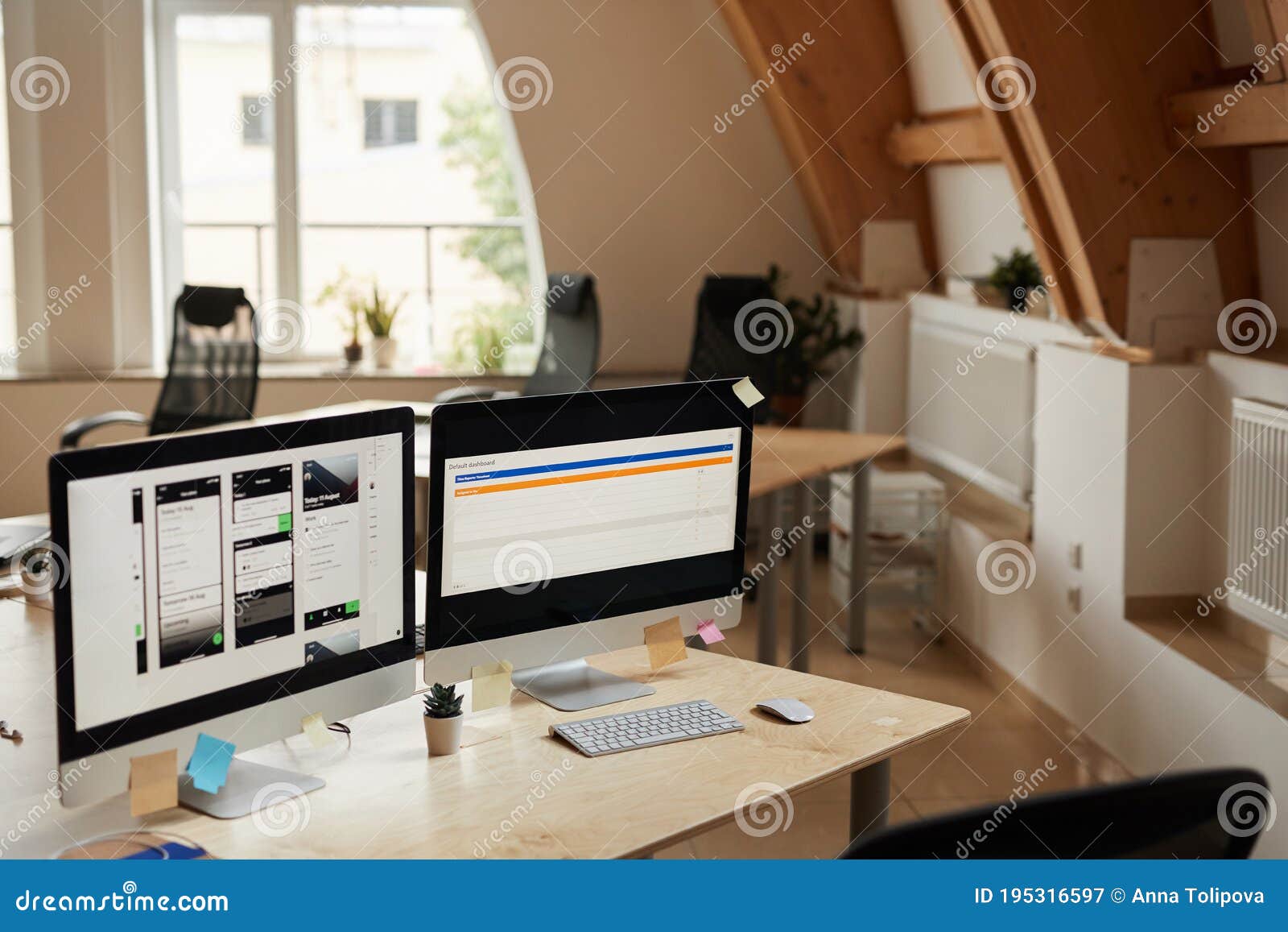 Modern Office with Computers Stock Image - Image of desk, table: 195316597