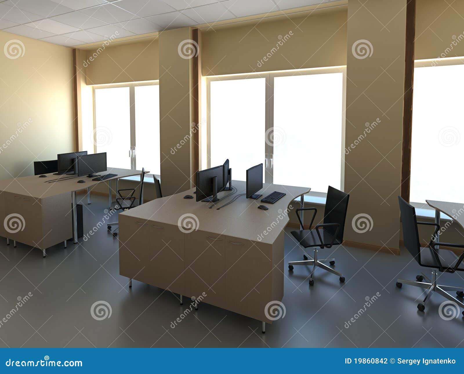 Modern Office with Computers Interior Stock Illustration - Illustration ...
