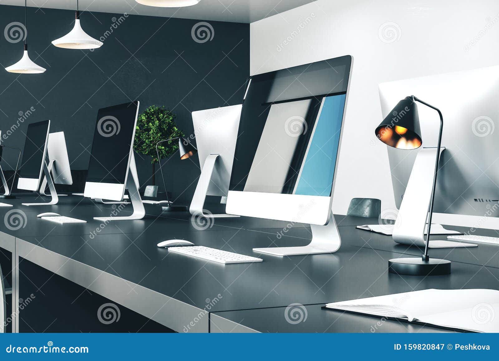 Modern Office with Computers Stock Illustration - Illustration of ...