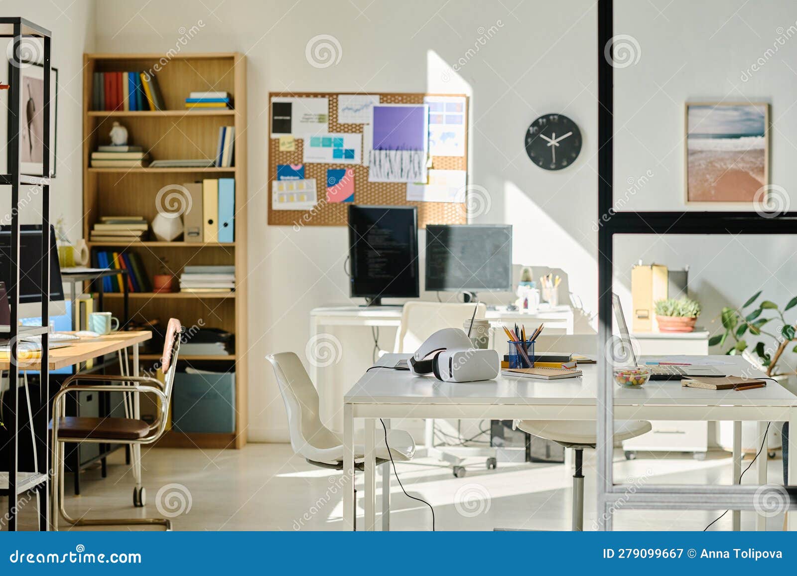 Modern it Office with Computers on Table Stock Image - Image of ...