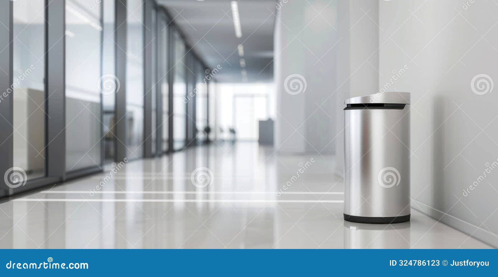 Modern Office Corridor with Trash Bin. Generative Ai Stock Illustration ...