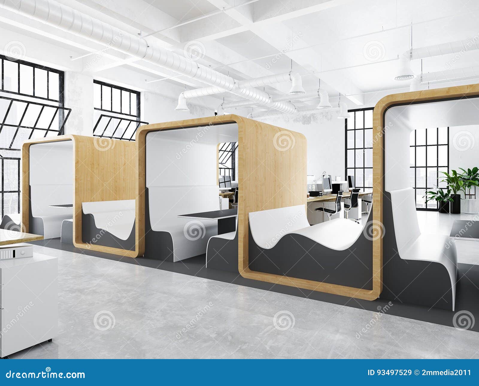 Modern Office with Creative Spaces. 3d Rendering Stock Illustration ...