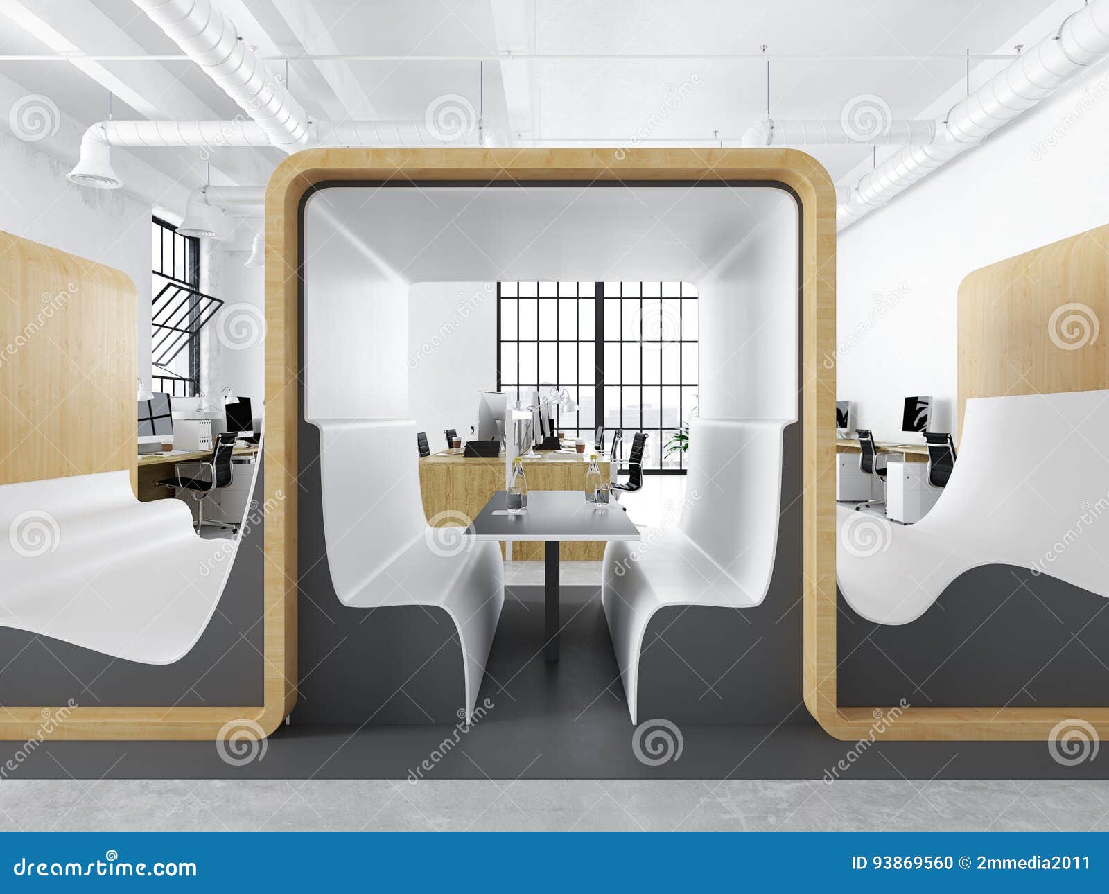 Modern Office with Creative Spaces. 3d Rendering Stock Illustration ...