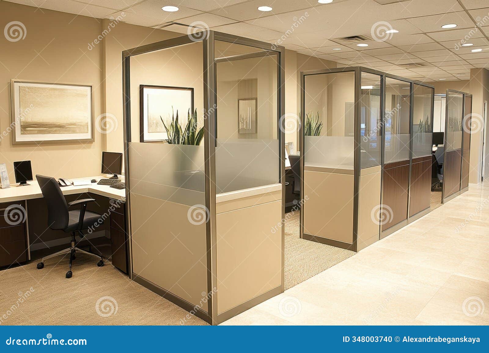 Office Cubicles With Computer Screens Work Office Background Stock ...