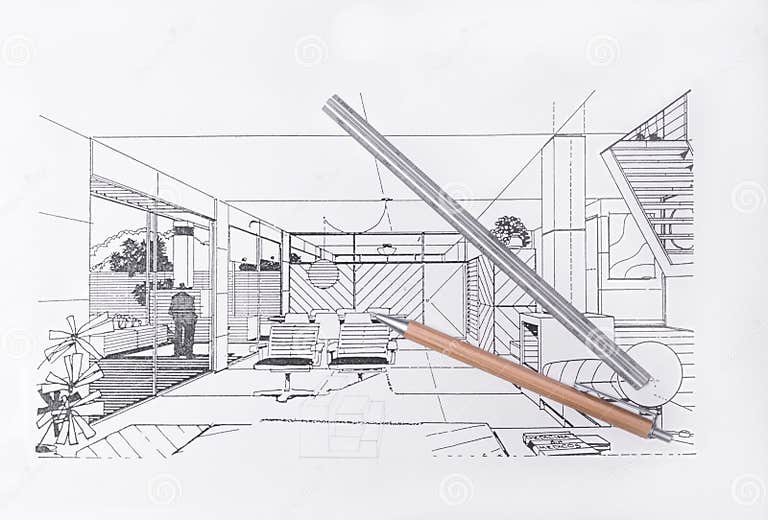 Modern Office Design, Architect Drawing Stock Image - Image of ...