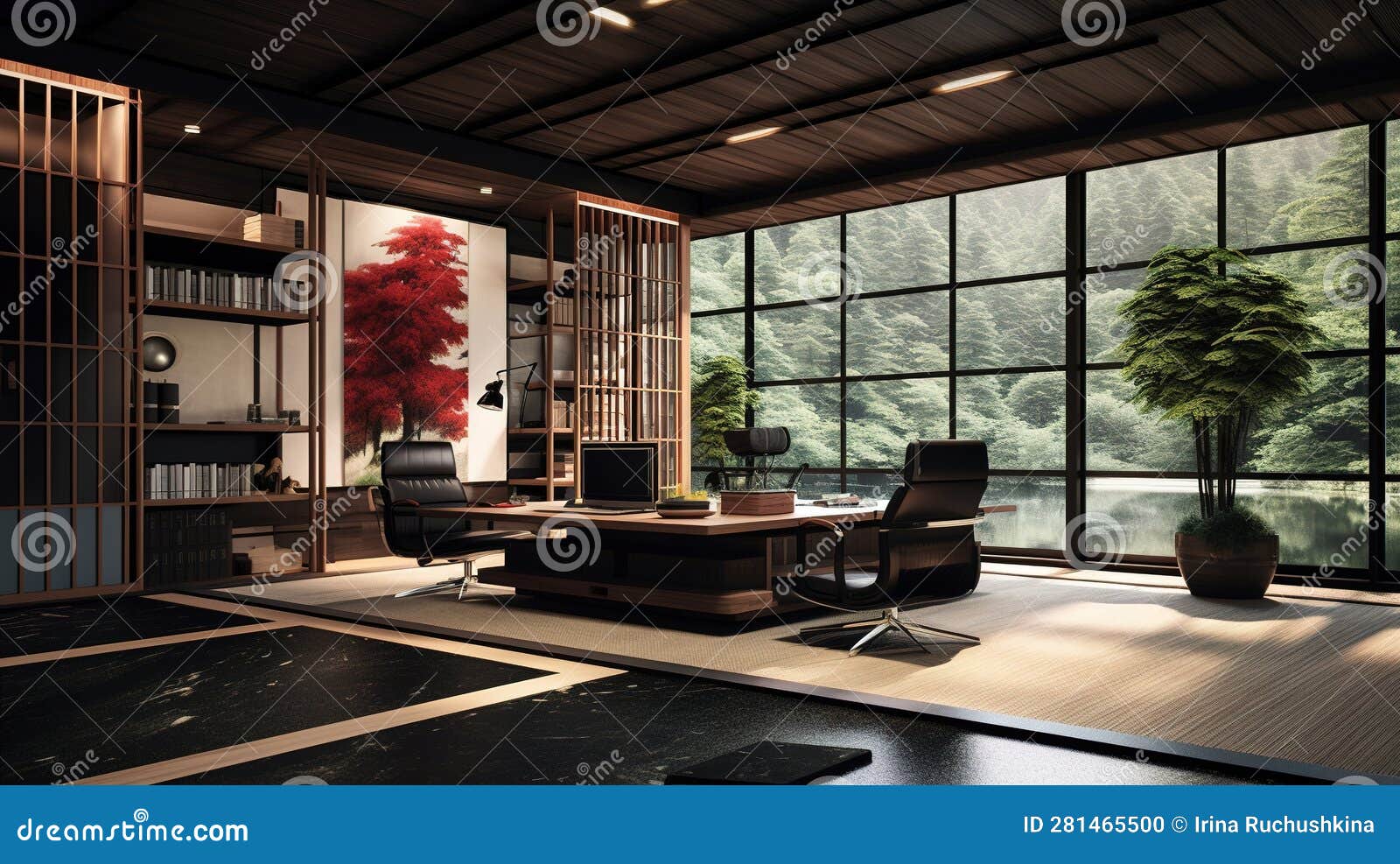 Modern Office Design in Asian Style. the Concept of Harmony. Generative ...
