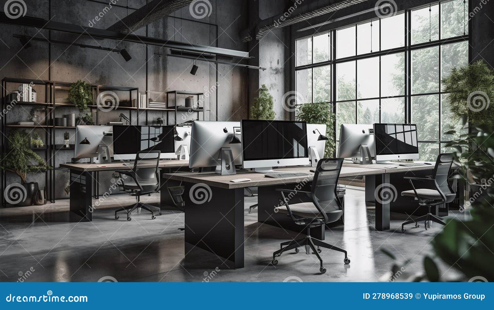 Modern Office Design with Computer, Desk, and Window for Creativity ...