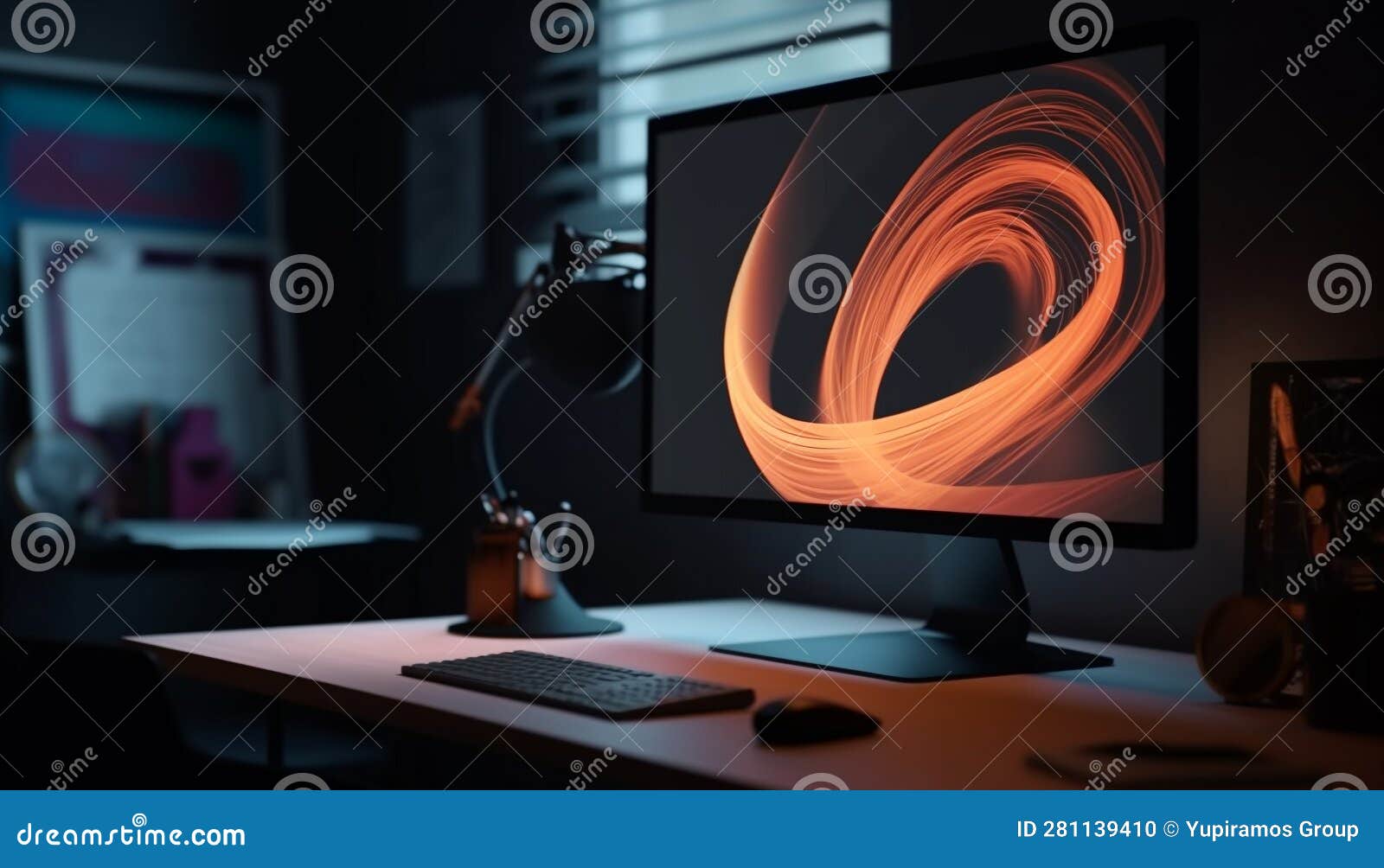 Modern Office Design with Glowing Computer Equipment and Digital ...