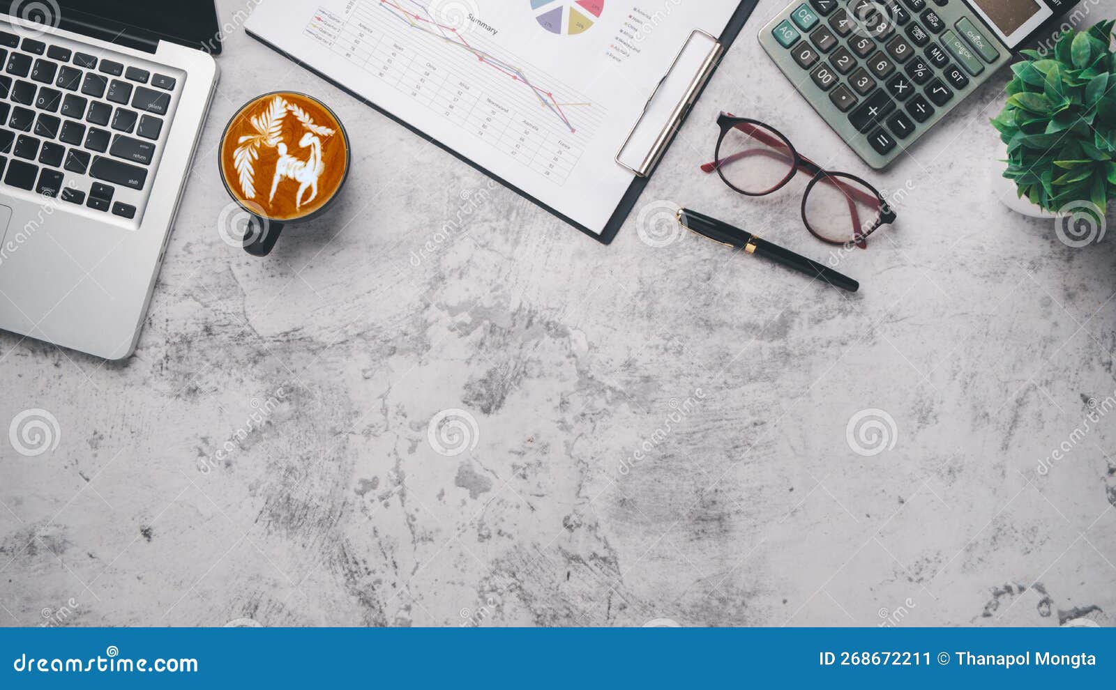 Modern Office Desk with Charts and Reports on Workplace Stock Image ...
