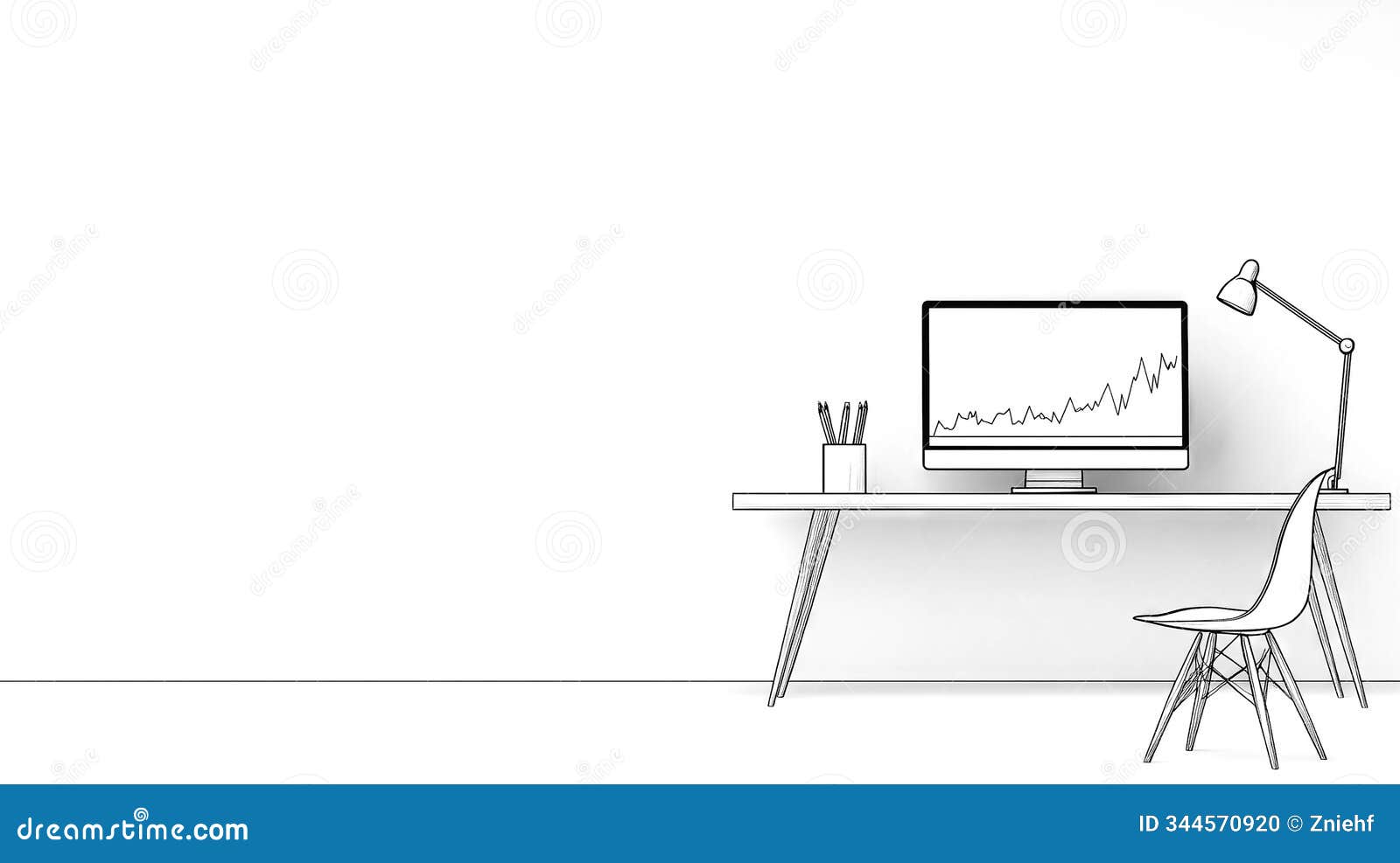 Modern Office Desk with Computer Showing Growing Statistics Graph Line ...