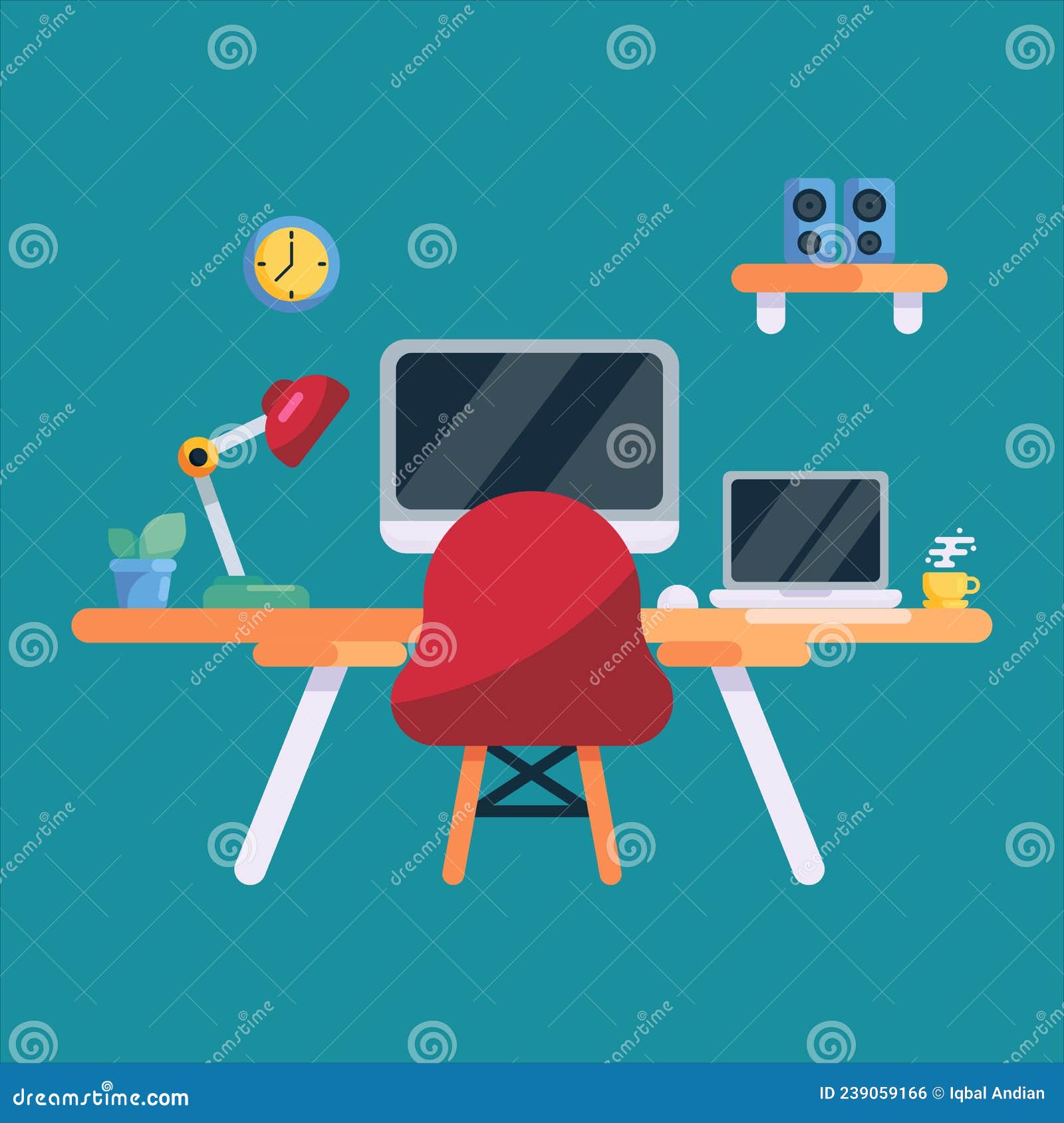 Modern Office Desk Concept with Flat Design Stock Illustration ...