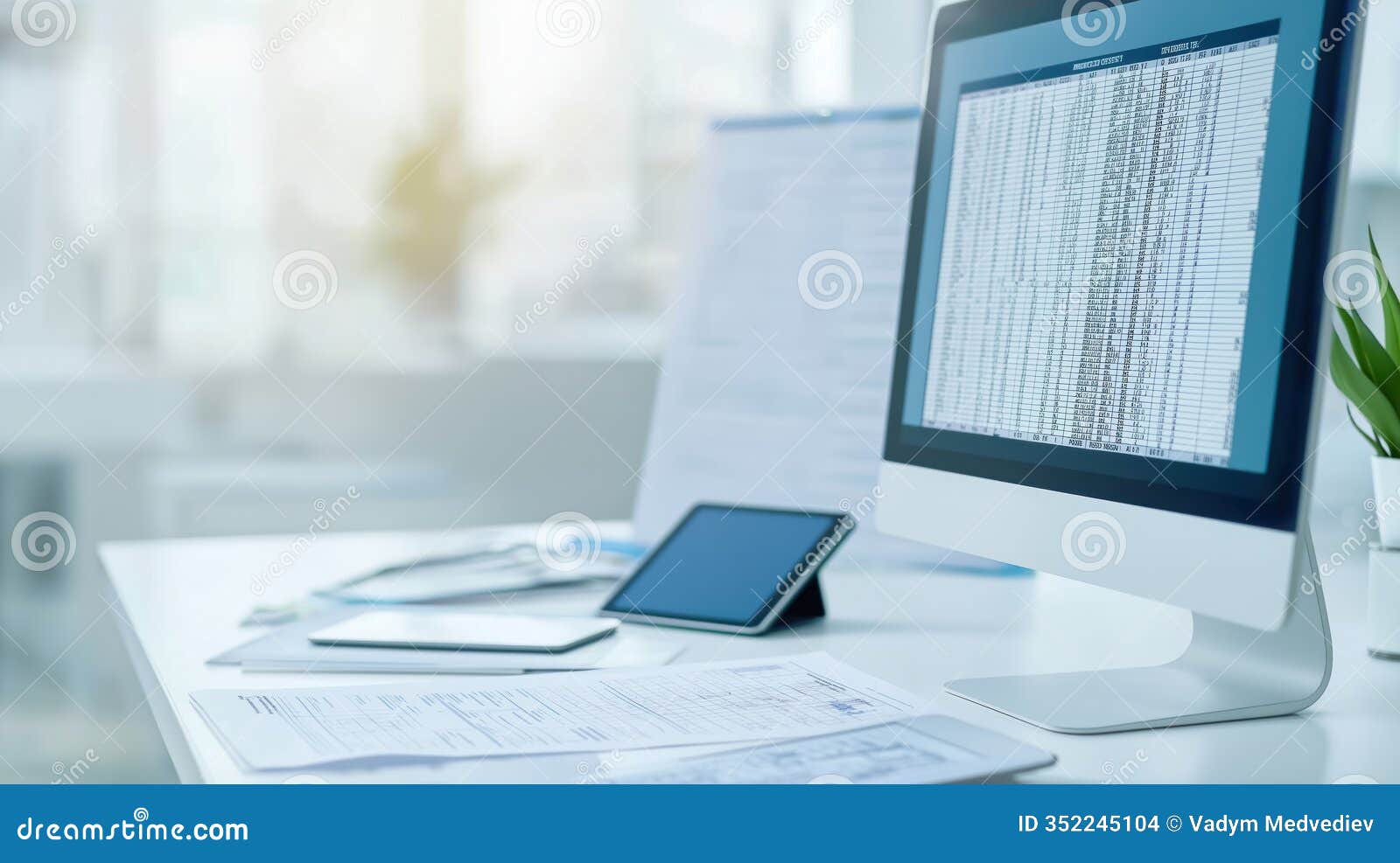Modern Office Desk Displays Medical Bill Codes on Computer Spreadsheet ...