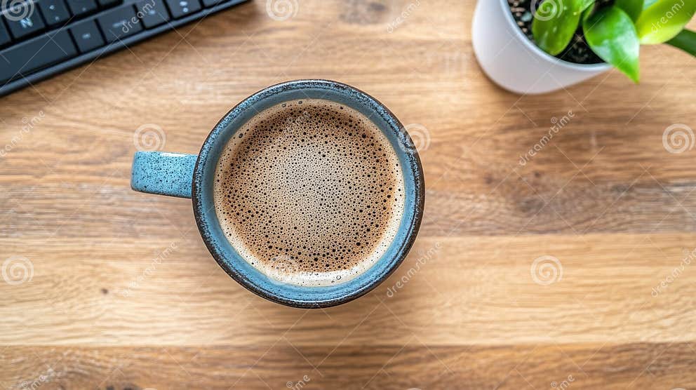 In a Modern Office, a Desk Holds a Coffee Mug, a Computer, and Several ...