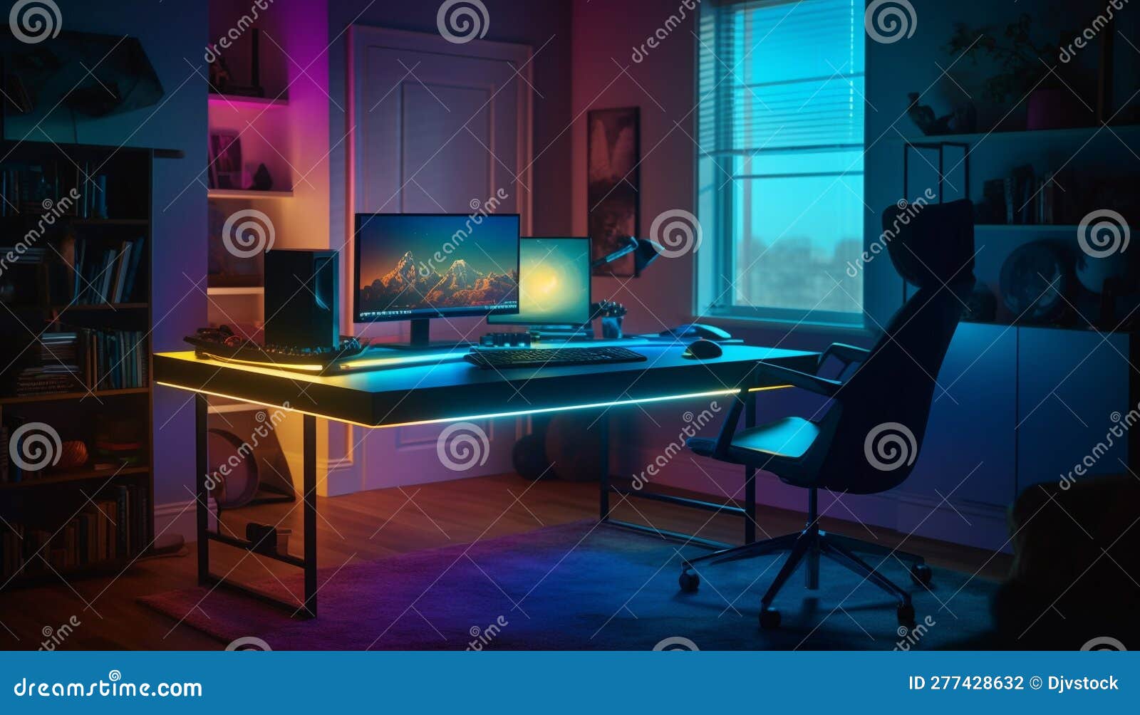 Modern Office Desk Illuminated by Computer Monitor Generated by AI ...