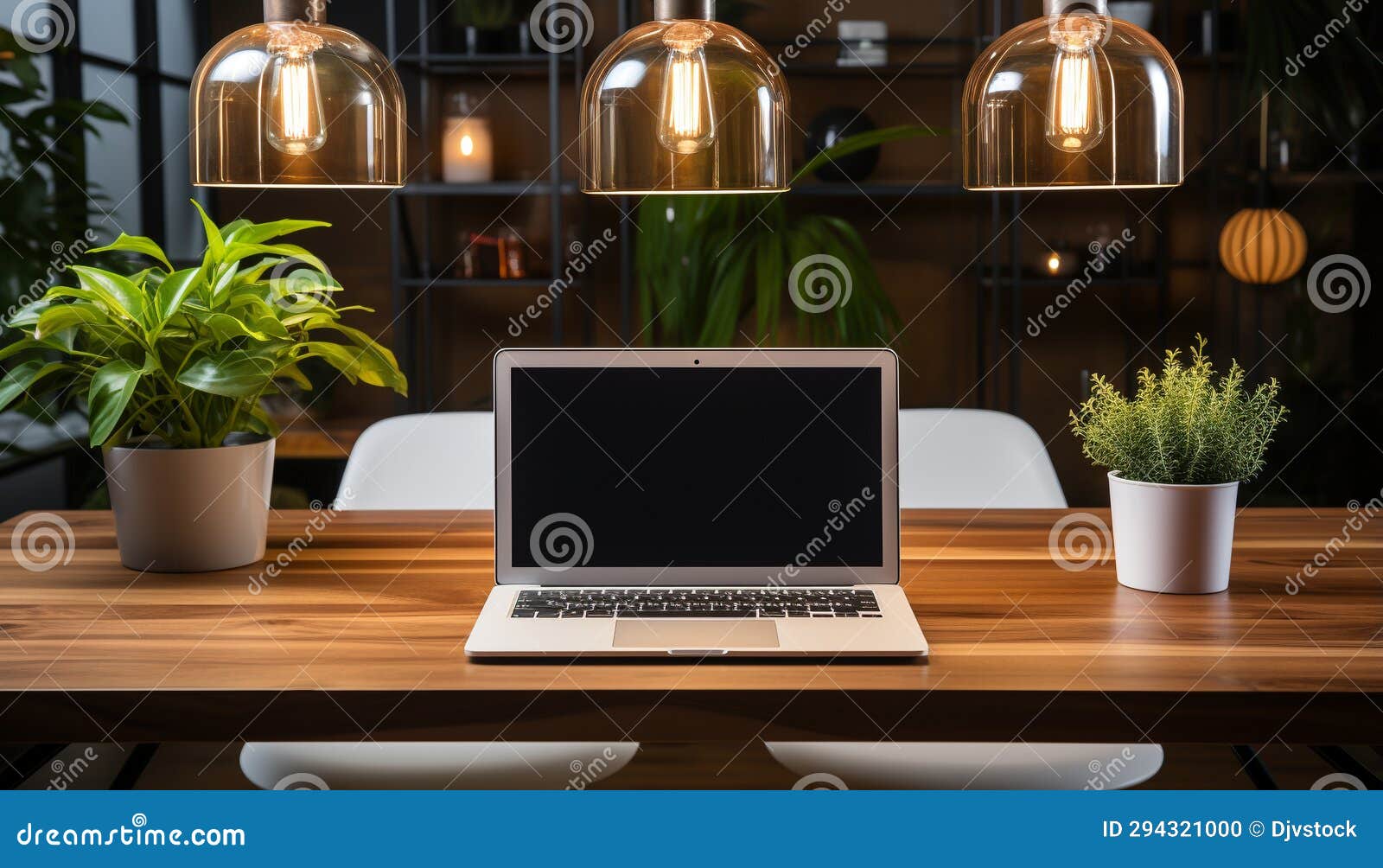 Modern Office Desk with Laptop, Computer Monitor, and Wireless ...