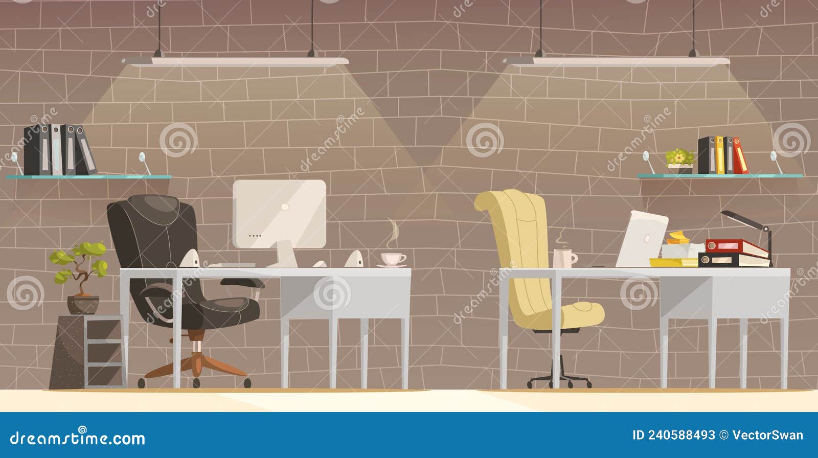 Modern Office Desk Lighting Cartoon Poster Stock Vector - Illustration ...