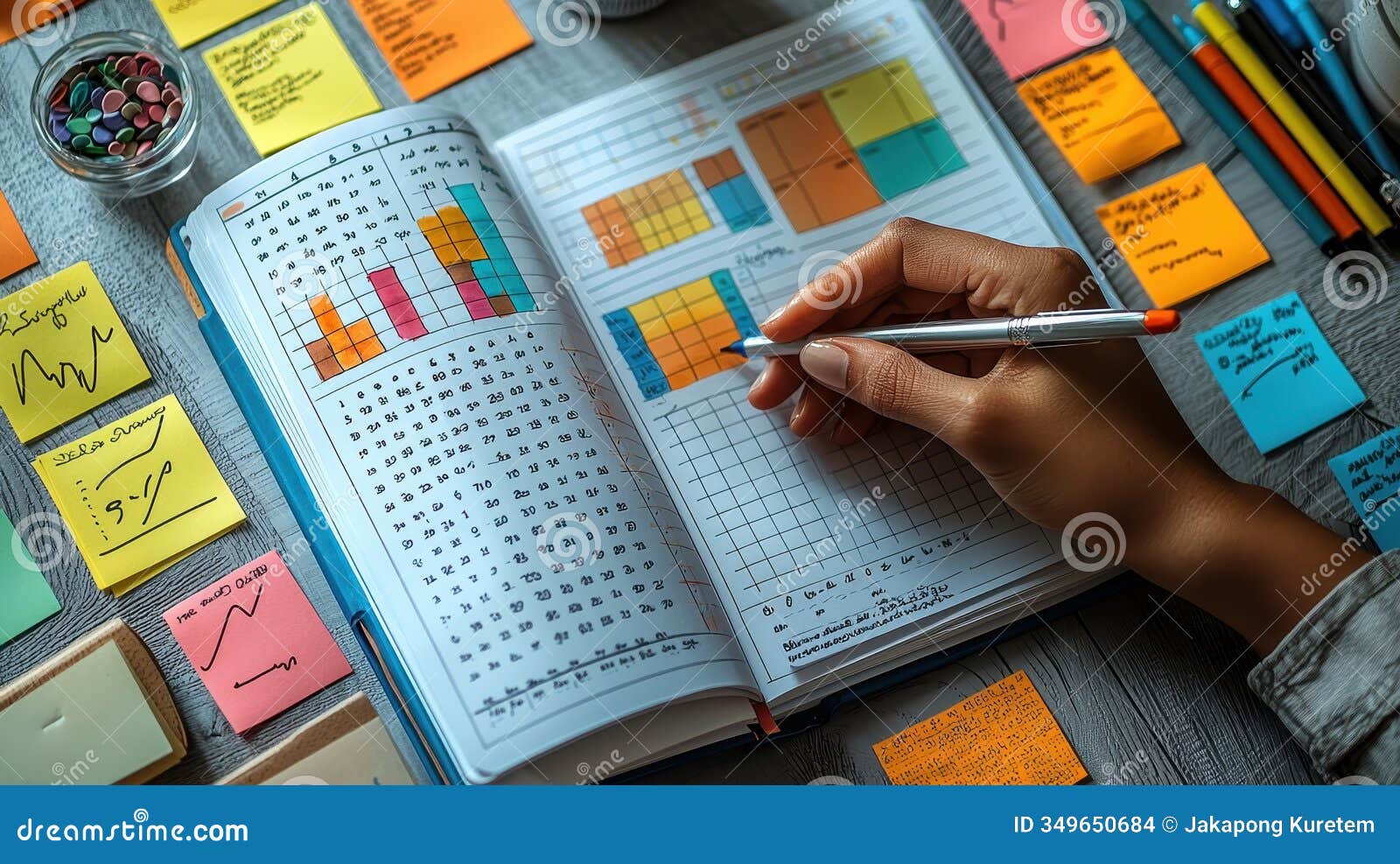 Desk with Planner, Charts, and Sticky Notes for Yearly Goal Setting ...