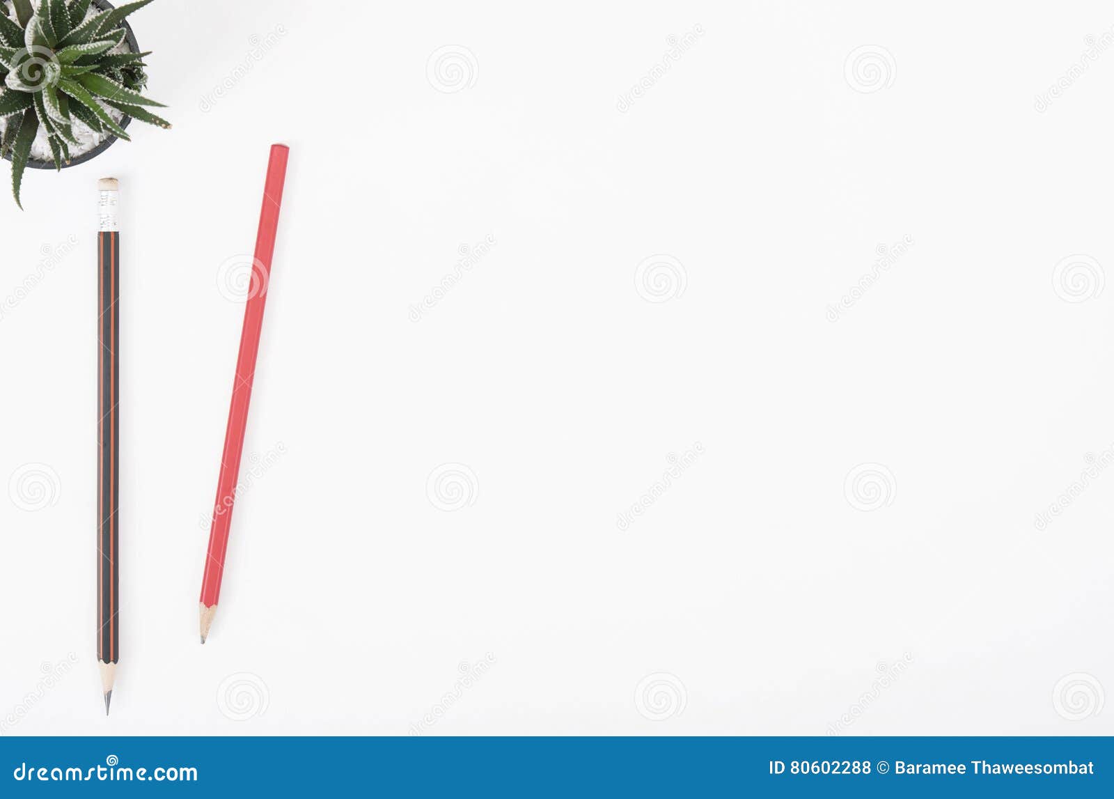 Modern Office Desk with Pencil.Top View Table from Above. Stock Photo ...