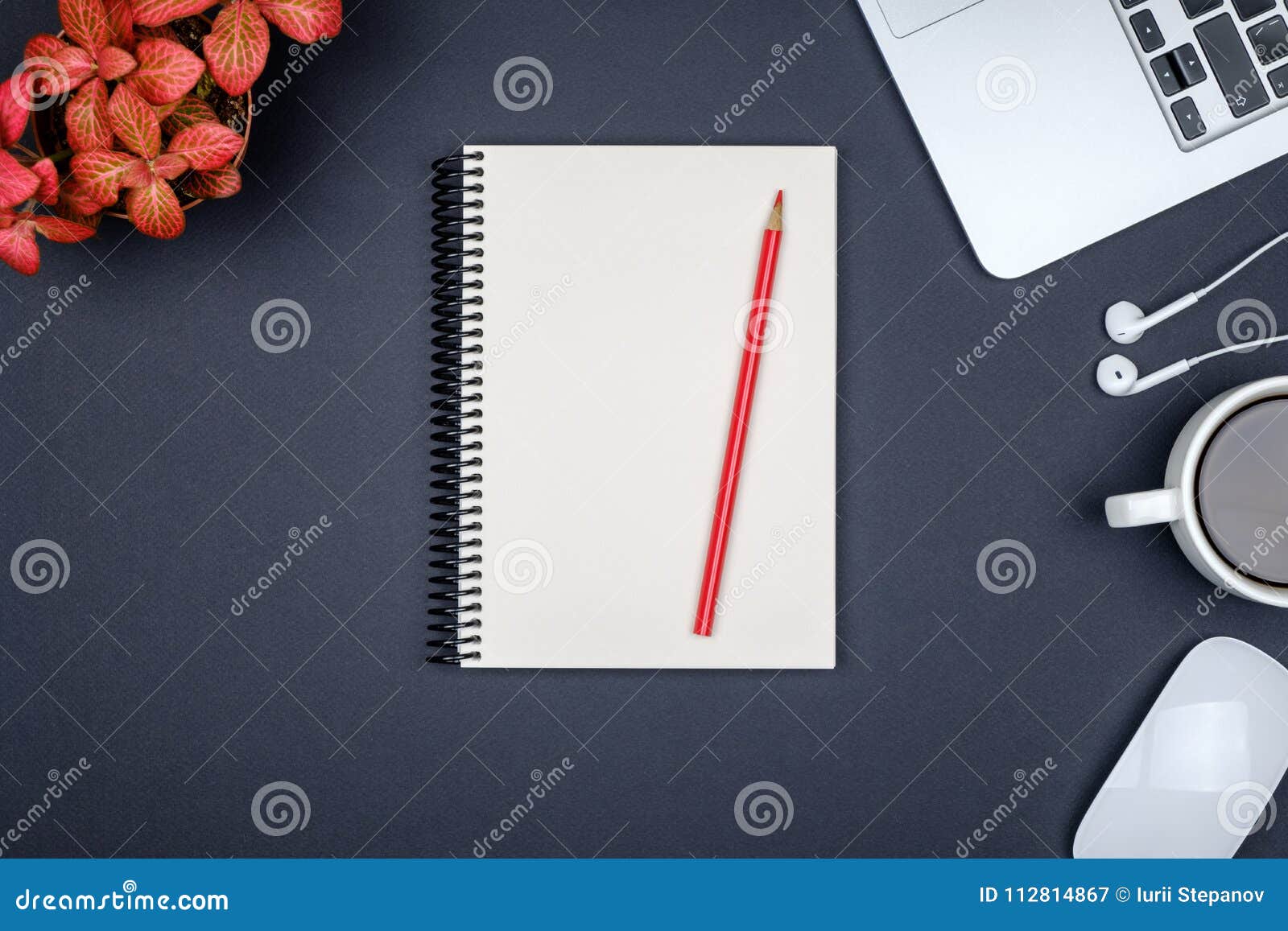 Modern Office Desk Table with Computer, Blank Notebook Page and Stock ...