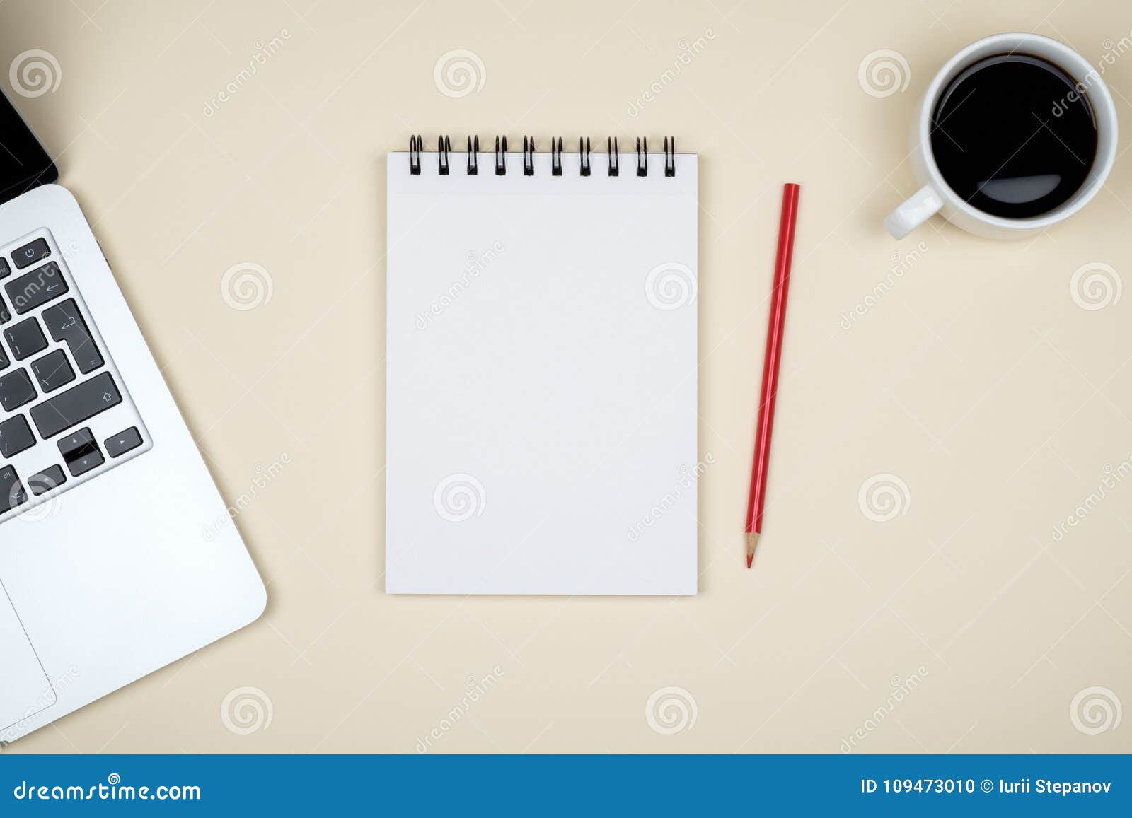 Modern Office Desk Table with Laptop and Blank Notebook Page Stock ...