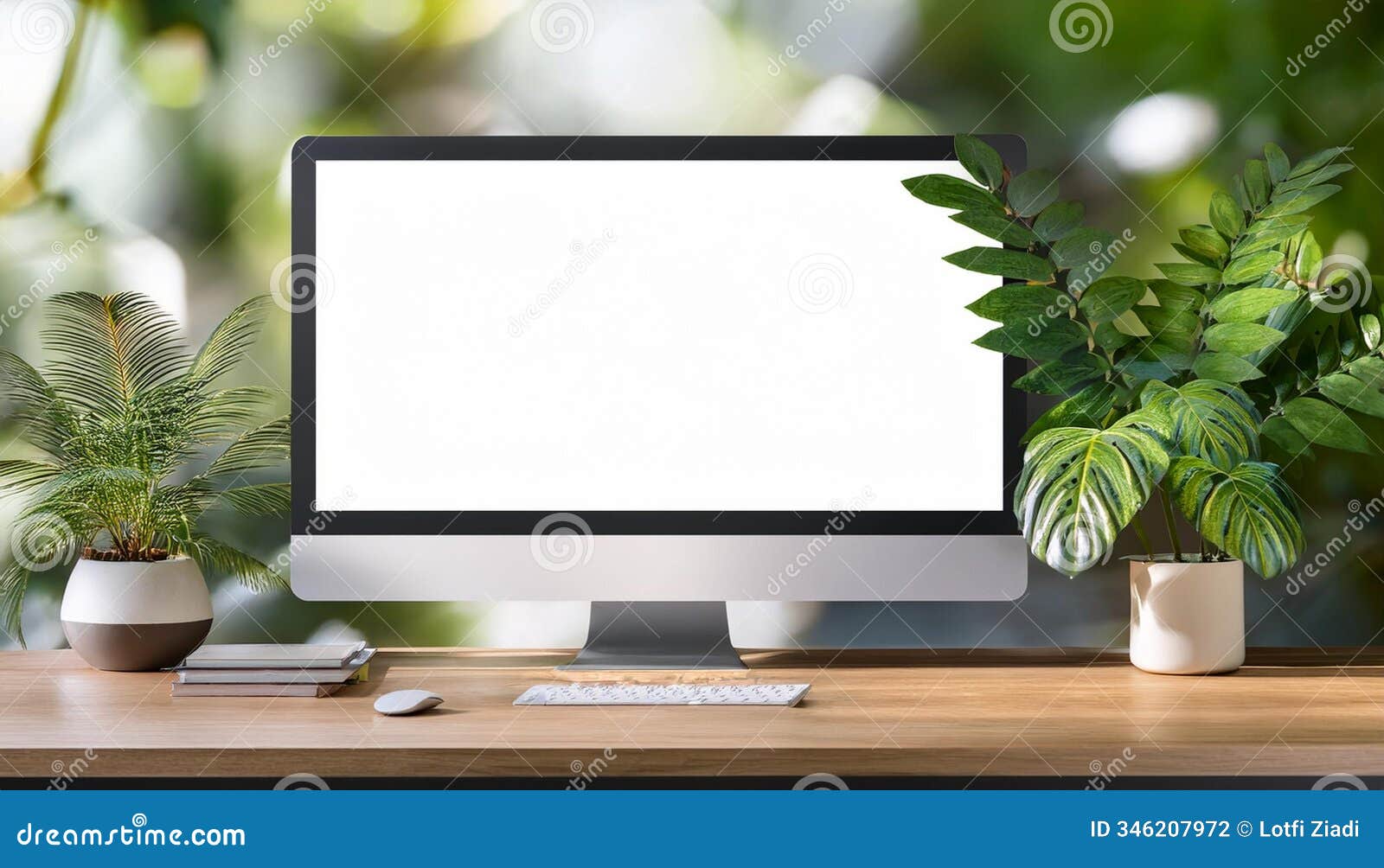 Modern Office Desktop with Large Computer Screen in Focus Surrounded by ...